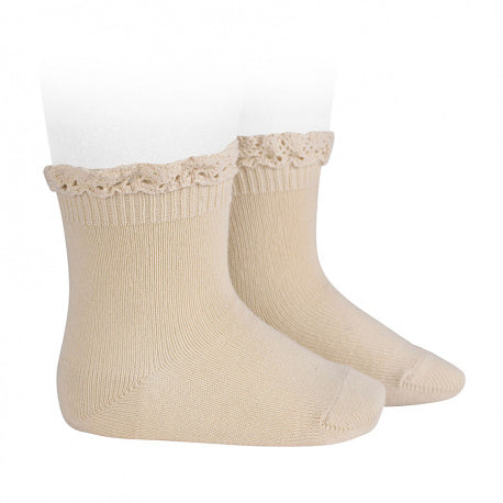 [Condor] Short Socks With Lace Edging Cuff - [304 Linen] – 해피리틀애틱